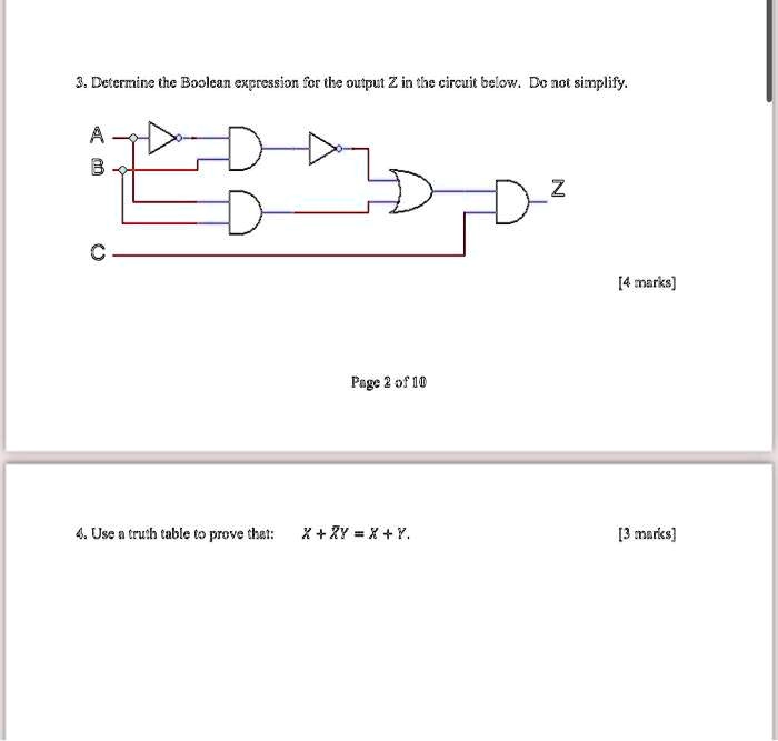 3 Determine The Boolean Expression For The Output Z In The Circuit Below Do Not Simplify 4 Marks