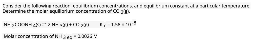 SOLVED: Consider the following reaction, equilibrium concentrations ...