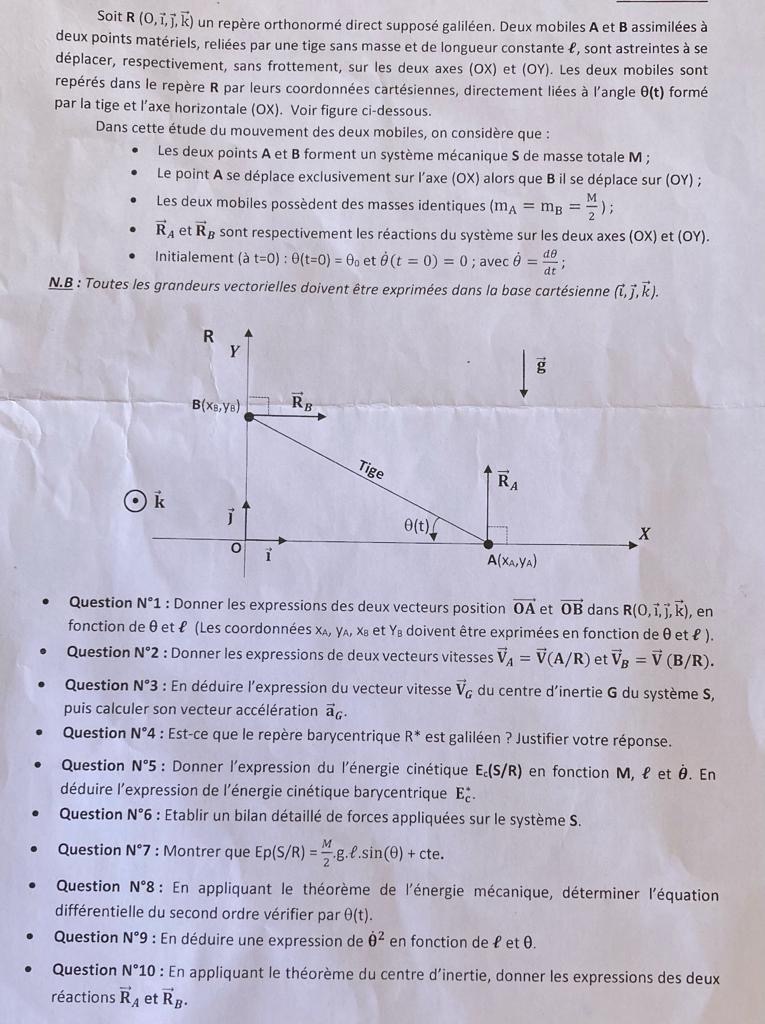 [GET ANSWER] Soit 𝐑(O, 1, j, k) un repère orthonormé direct supposé ...