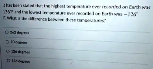 It has been stated that the highest temperature ever recorded on Earth ...