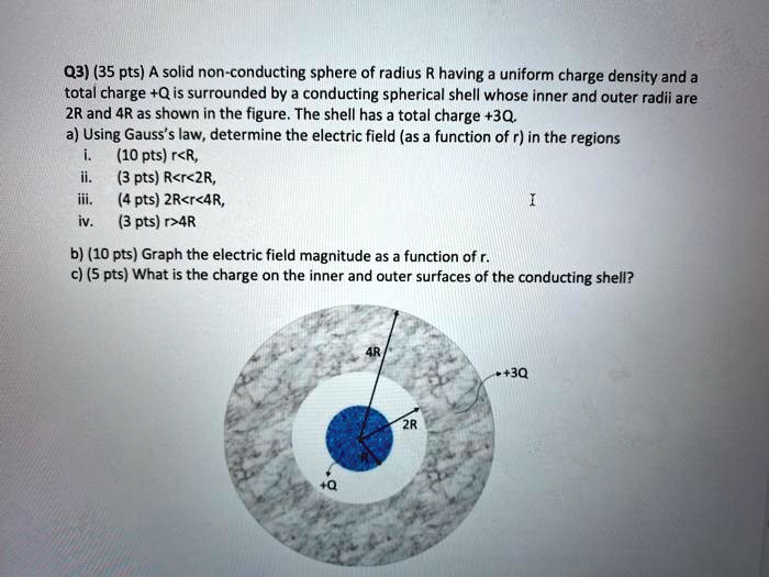 SOLVED: Q3) (35 pts) A solid non-conducting sphere of radius R having ...