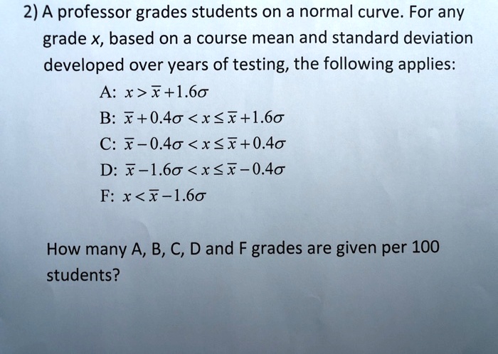 SOLVED: A professor grades students on a normal curve: For any grade X ...