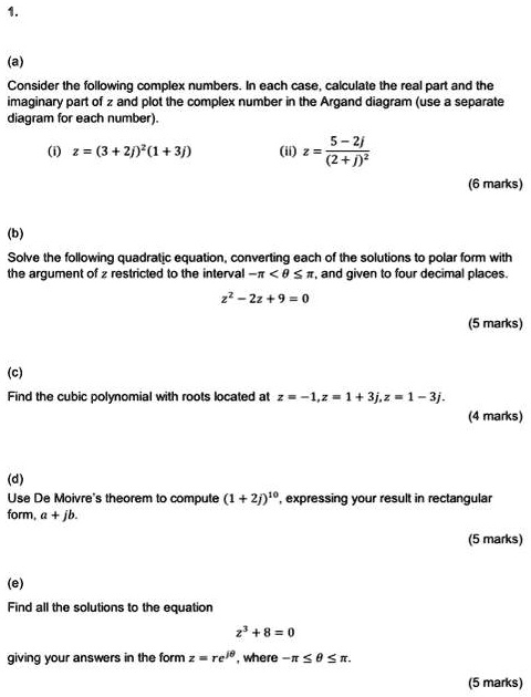 4 a consider the following complex numbersin each casecalculate the real part and the imaginary ...