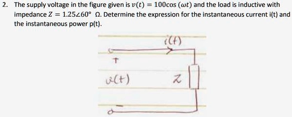 2. The supply voltage in the figure given is v(t) = 100cos(ω t) and the load is inductive with ...