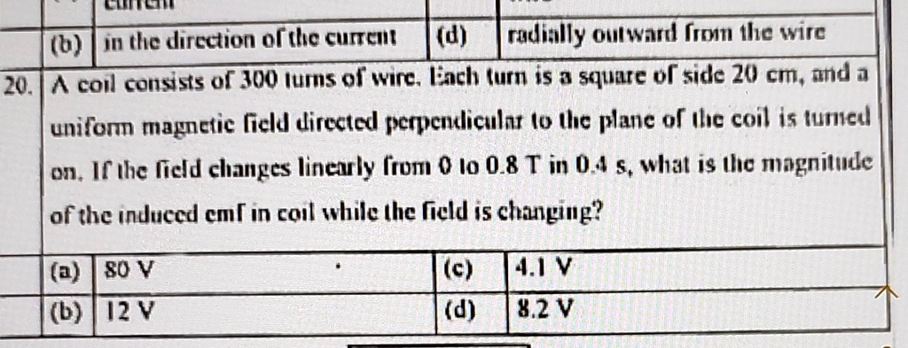 SOLVED: In the direction of the current radially outward from the wire ...