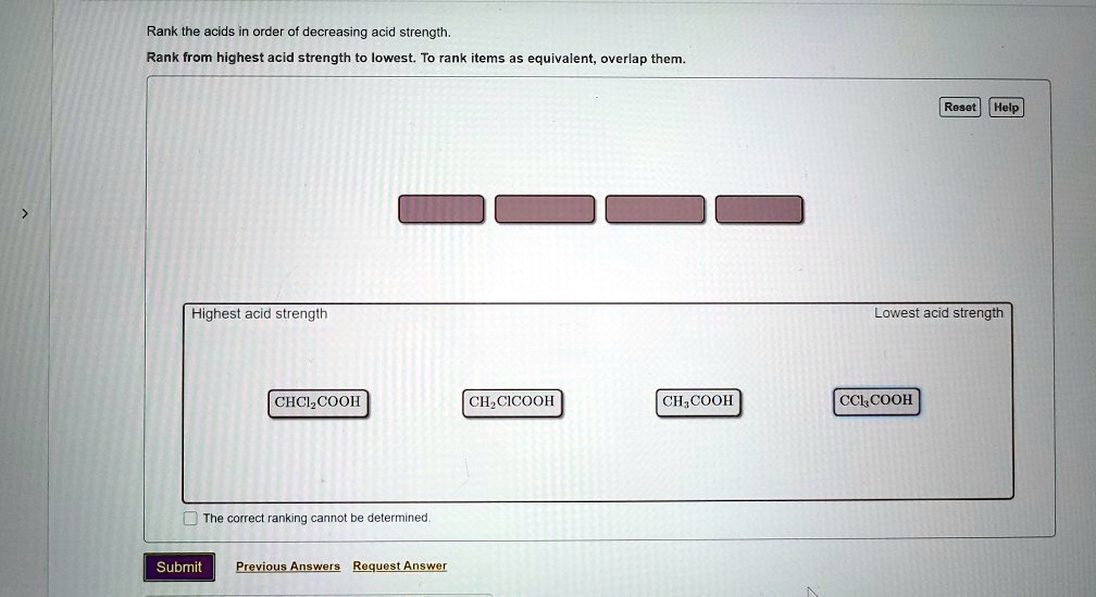 SOLVED: Rank the acids in order of decreasing acid strength: Rank from ...
