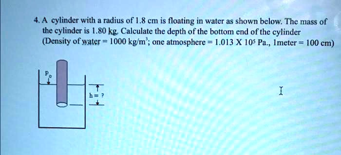 cylinder with a radius of 18 cm is floating in water as shown below the ...