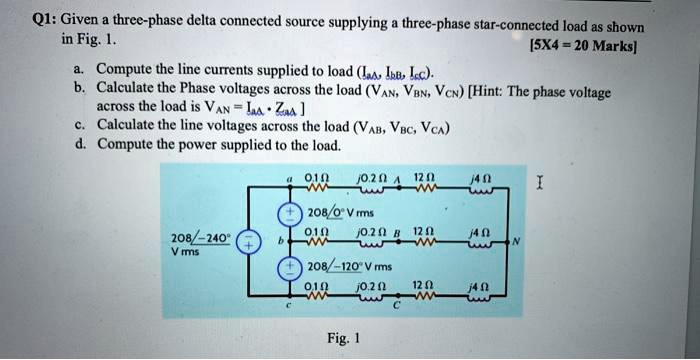 SOLVED: Q1: Given a three-phase delta connected source supplying a three-phase star-connected ...