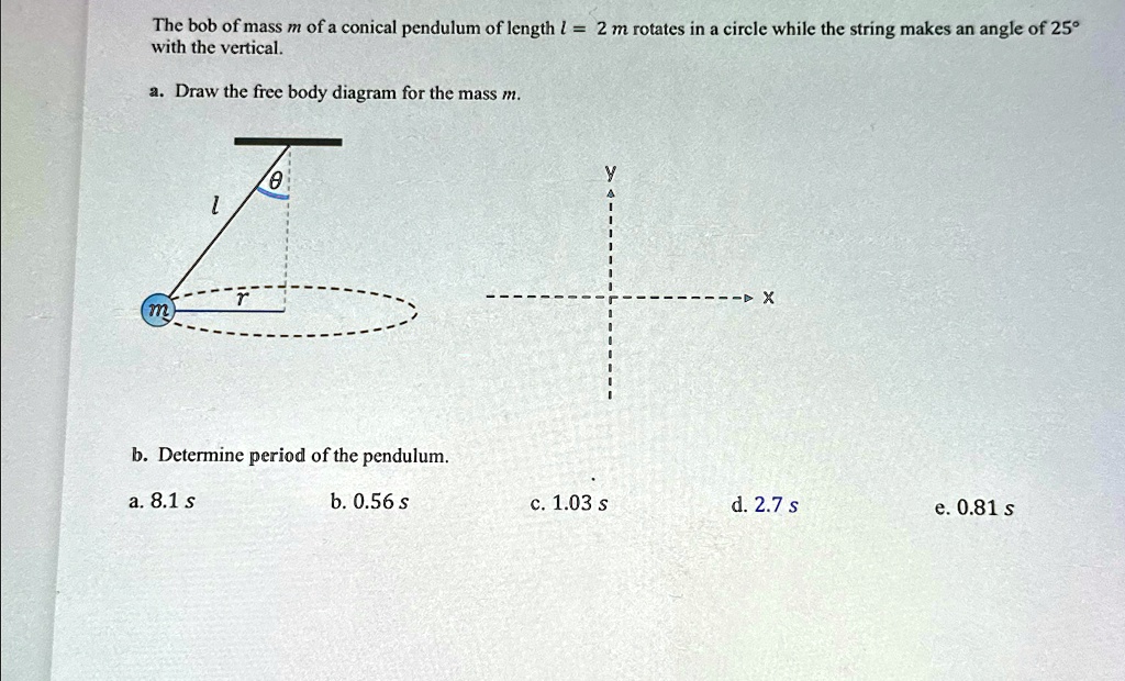 The bob of mass m of a conical pendulum of length l=2m rotates in a ...