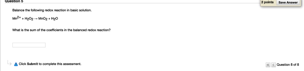 SOLVED: Balance the following redox reaction in basic solution: Mn2 ...