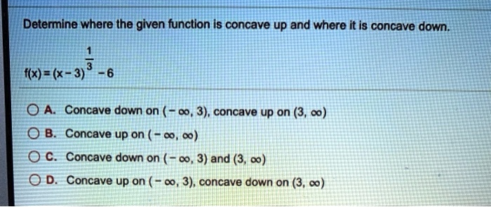 SOLVED: Determine where Ihe given funclion Is concave up and where it is concave down: f(x) = (X ...
