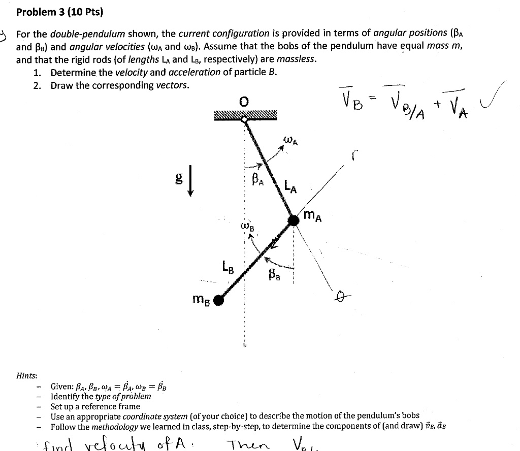 SOLVED: For the double-pendulum shown, the current configuration is provided in terms of angular ...