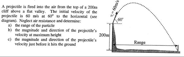 a projectile is fired into the air from the top of 200m 1 cliff above ...
