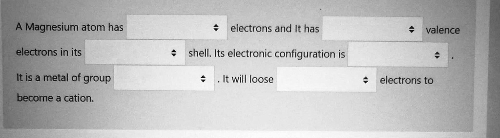 SOLVED: A Magnesium atom has electrons and It has valence electrons in ...