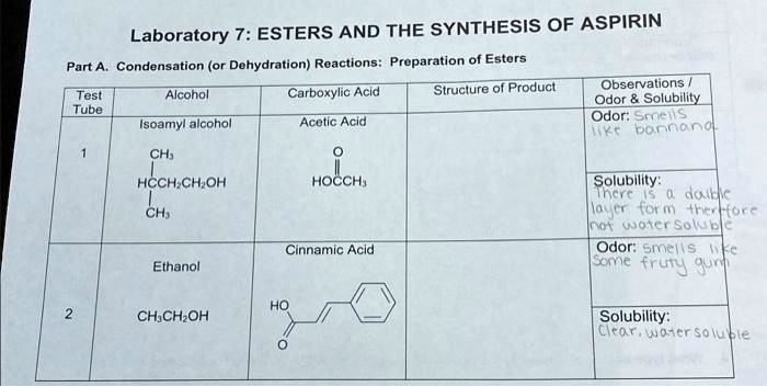 SOLVED: Texts: Laboratory 7: ESTERS AND THE SYNTHESIS OF ASPIRIN Part A ...