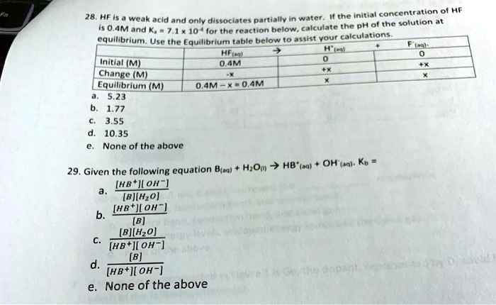 SOLVED: HFi the initial concentration of HF weak acid and only ...