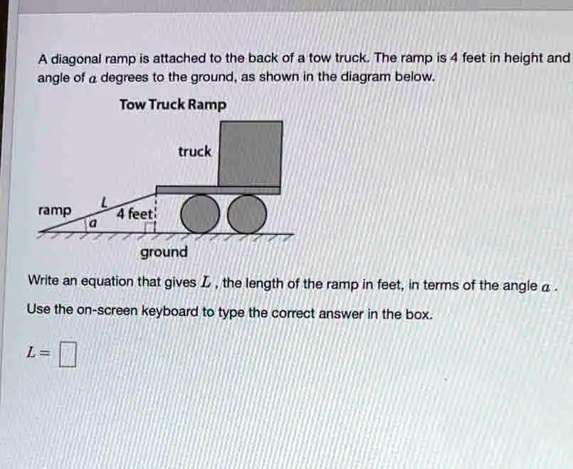 A diagonal ramp is attached to the back of a tow truck. The ramp is 4 ...