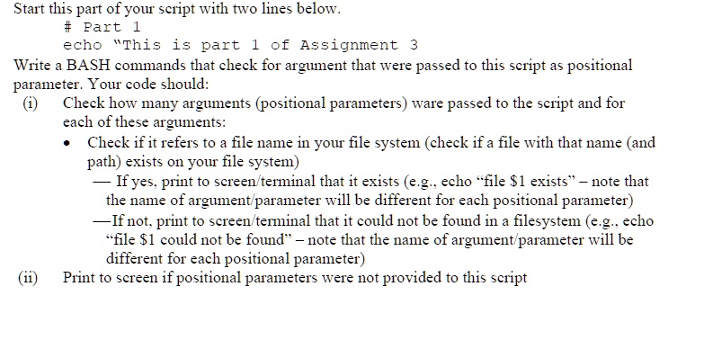 Solved Start This Part Of Your Script With Two Lines Below Part 1 Echo Wthis Is Part 1 Of 