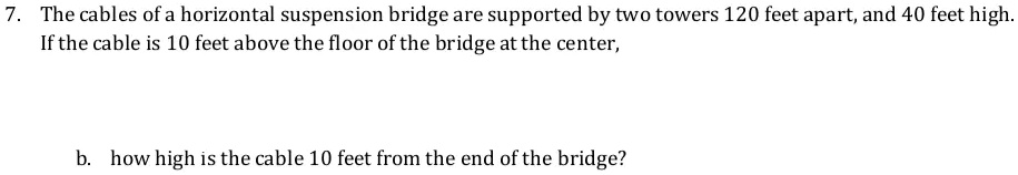 SOLVED: The cables ofa horizontal suspension bridge are supported by ...