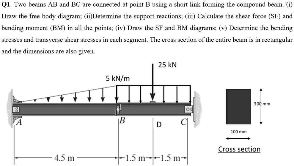 Q1. Two beams AB and BC are connected at point B using a short link ...