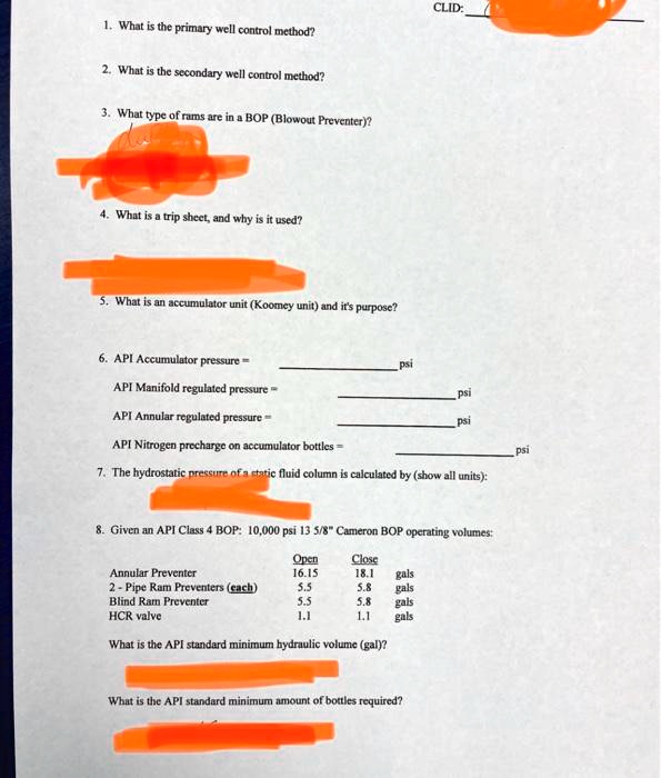 1. What is the primary well control method? 2. What is the secondary ...