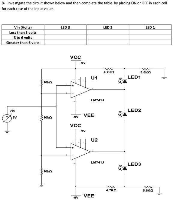 8- Investigate the circuit shown below and then complete the table by placing ON or OFF in each ...