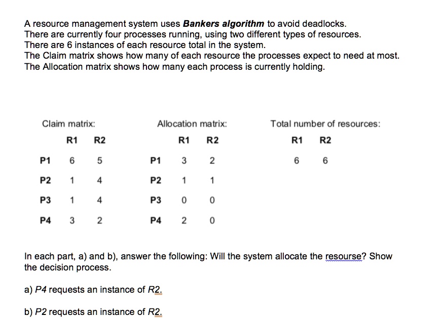 SOLVED: A resource management system uses the Banker's algorithm to ...