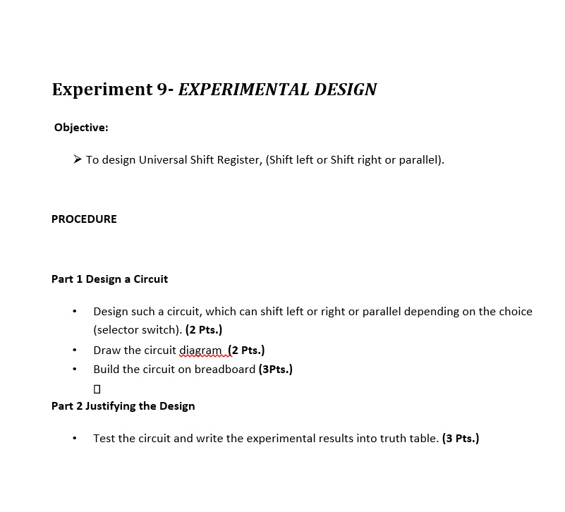 experiment 9 experimental design objective to design universal shift register shift left or ...
