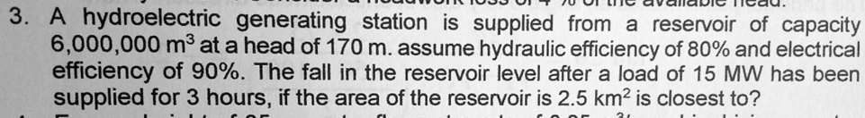 A hydroelectric generating station is supplied from a reservoir of ...