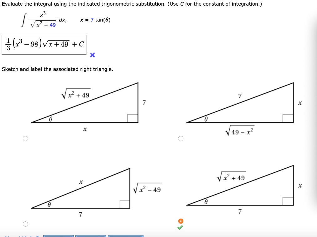 evaluate the integral using the indicated trigonometric substitution ...