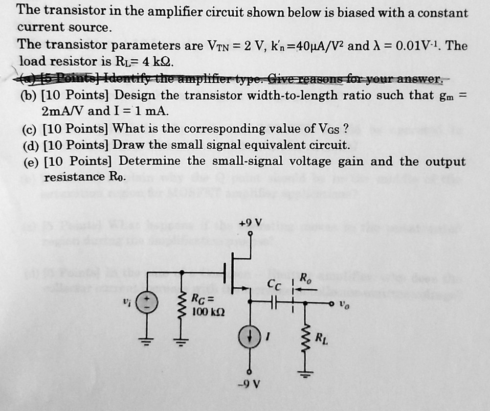 SOLVED: The transistor in the amplifier circuit shown below is biased ...