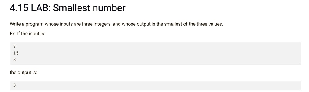 Solved Texts 415 Lab Smallest Number Write A Program Whose Inputs Are Three Integers And