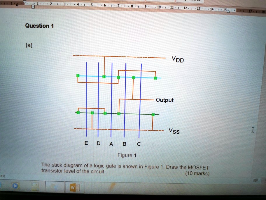 SOLVED: (a) VDD Output Vss D A B C Figure 1 The stick diagram of a logic gate is shown in Figure ...