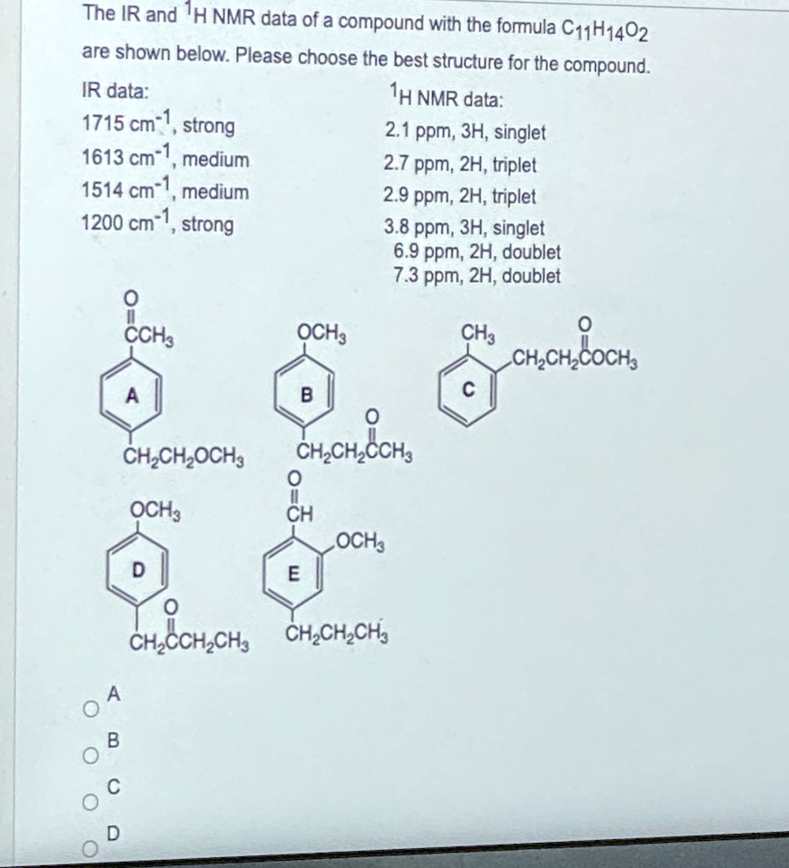 SOLVED: The IR and IH NMR data of a compound with the fommula C11H1402 ...