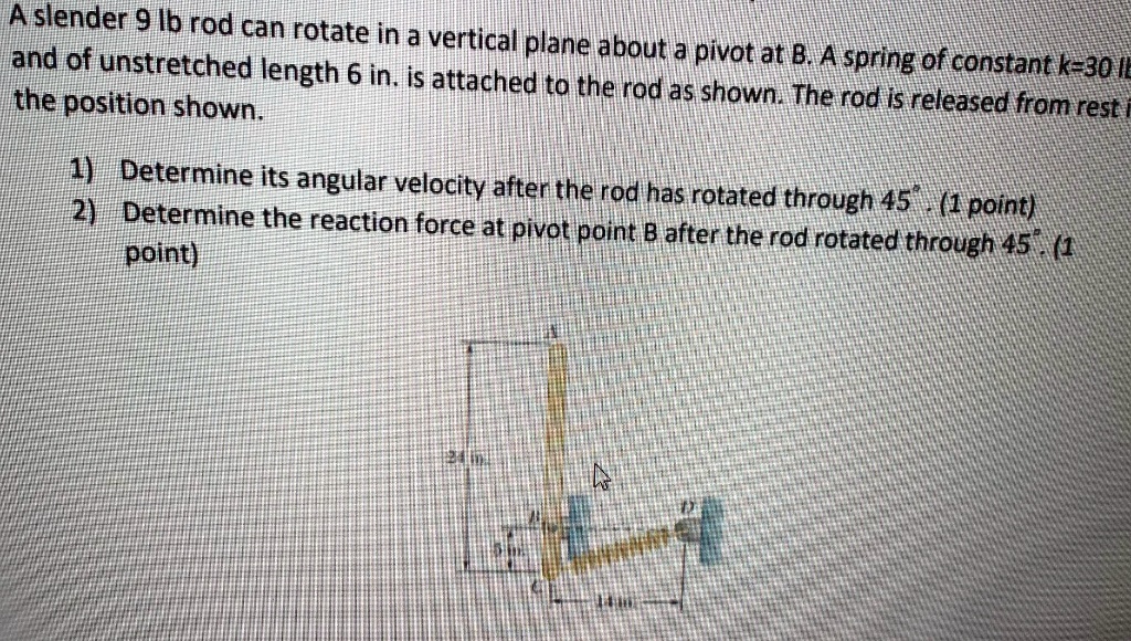 A slender 9 lb rod can rotate in a vertical plane about a pivot at B. A ...
