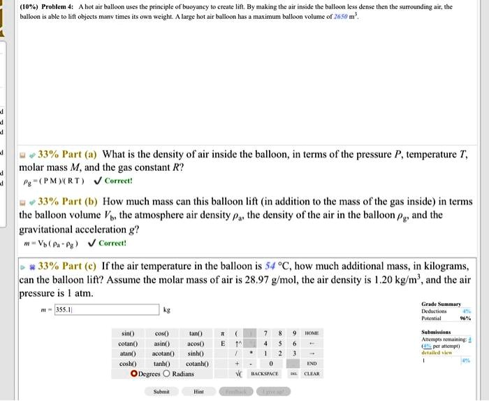 SOLVED: Texts: 10% Problem 4: A hot air balloon uses the principle of ...