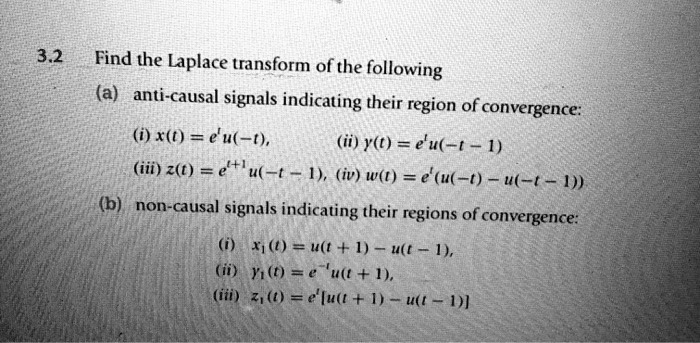 SOLVED: 3.2 Find the Laplace transform ofthe following (a) anti-causal ...