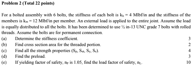 SOLVED: Text: Problem 2 (Total 22 points) For a bolted assembly with 6 ...