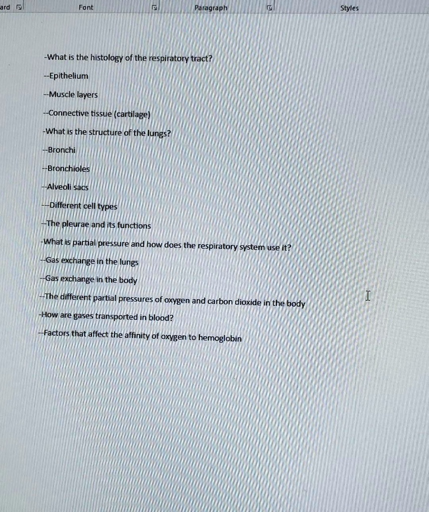 SOLVED: Texts: Font: Arial Paragraph: Justified - What is the histology of the respiratory tract ...