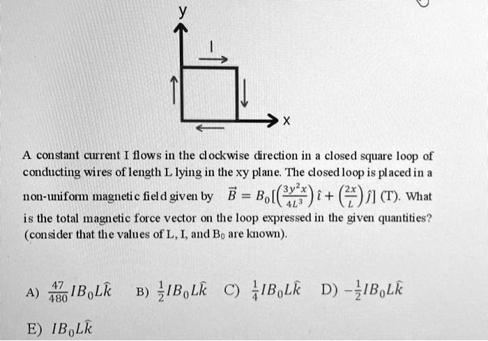 SOLVED: A constant current I flows in the clockwise direction in a closed square loop of ...