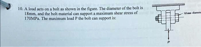 10. A load acts on a bolt as shown in the figure. The diameter of the ...