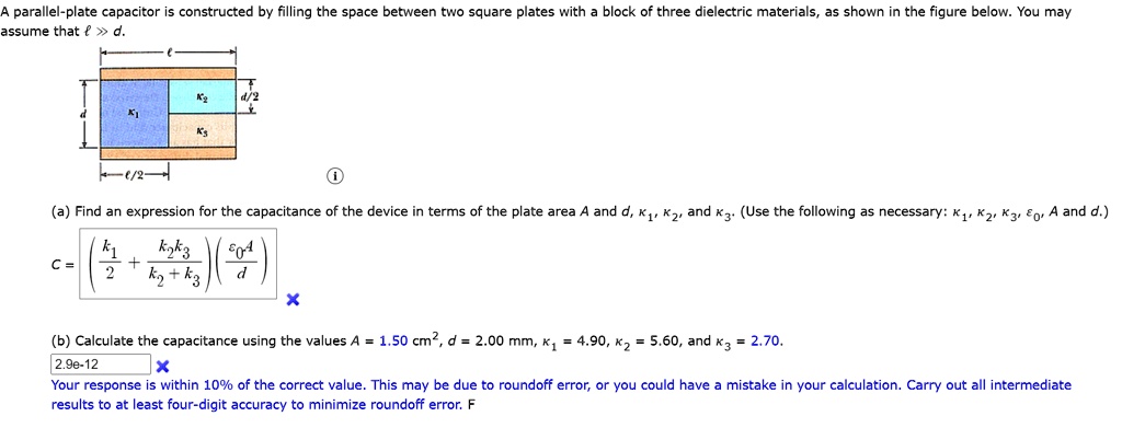 SOLVED: Parallel-plate capacitor constructed by filling the space ...