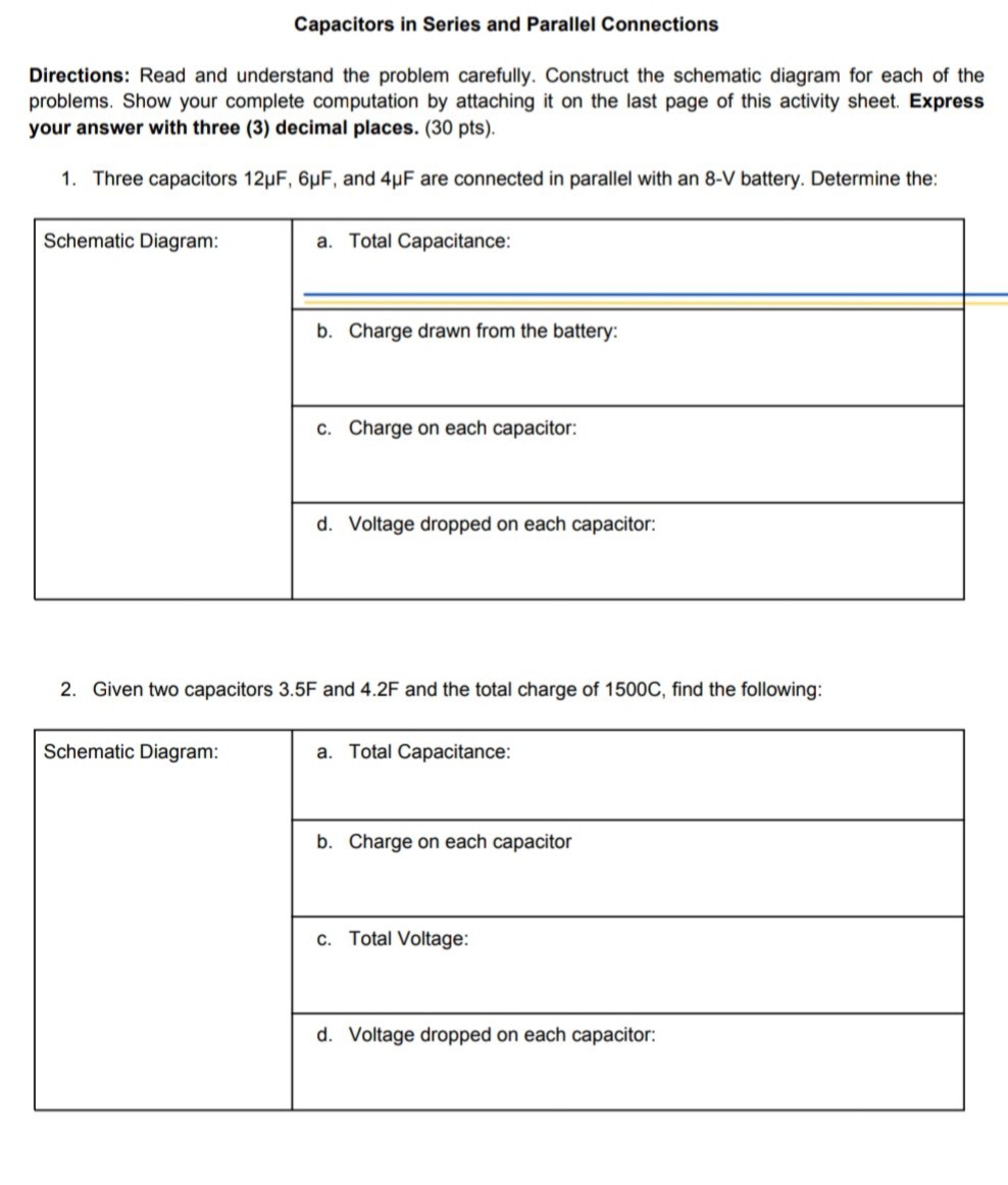 Capacitors in Series and Parallel Connections Directions: Read and ...
