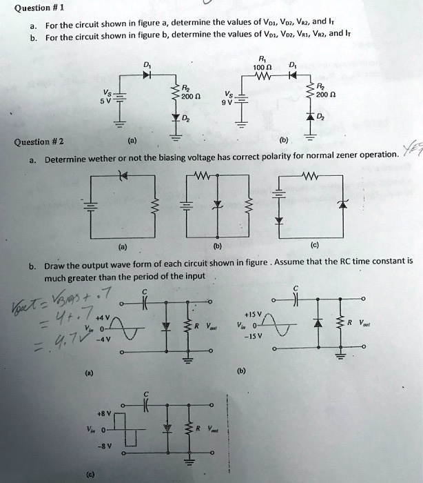 SOLVED: a. For the circuit shown in figure a, determine the values of Vo, Voz, Vz, and Ir. b ...