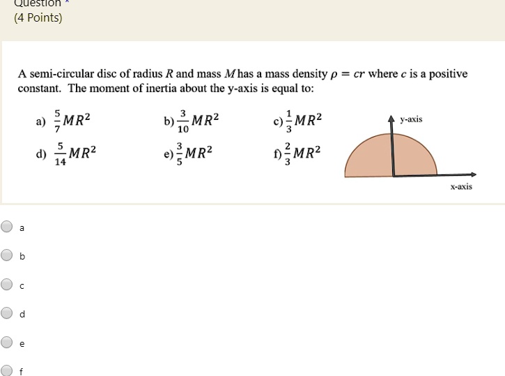 SOLVED: A semi-circular disc of radius R and mass M has mass density p ...