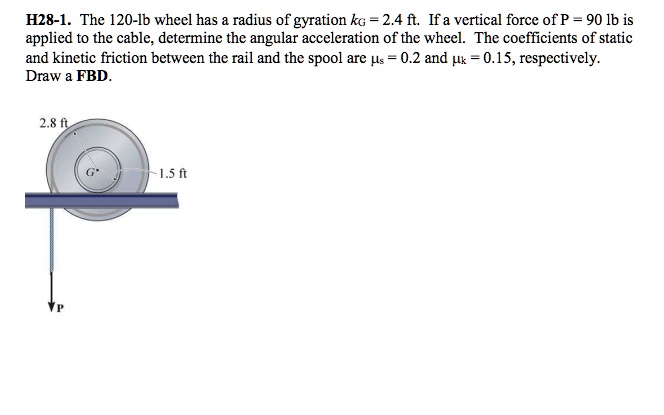 h28 1 the 120 lb wheel has a radius of gyration kc 24 ft if a vertical ...