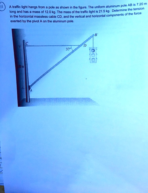 aluminum pole ab is 720 m a traffic light hangs rom pole as shown the ...