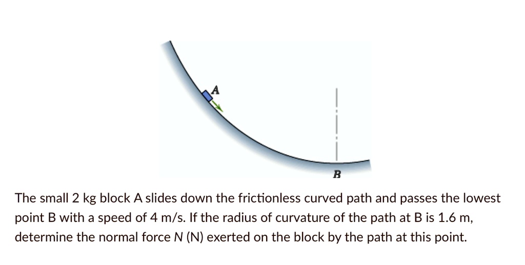 the small 2 kg block a slides down the frictionless curved path and passes the lowest point b ...