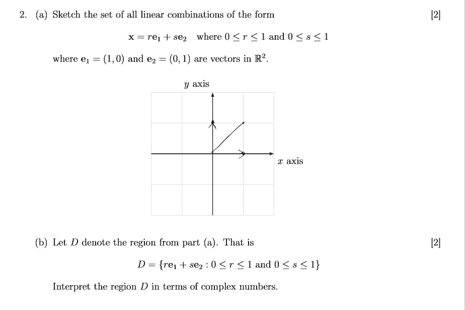 SOLVED: (a) Sketch the set of all linear combinations of the form [2] X ...