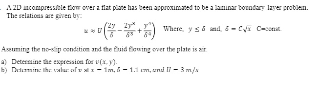 SOLVED: A 2D incompressible flow over a flat plate has been ...